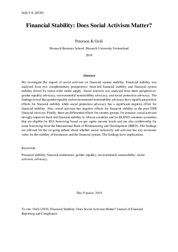 (PDF) Financial Stability: Does Social Activism Matter?