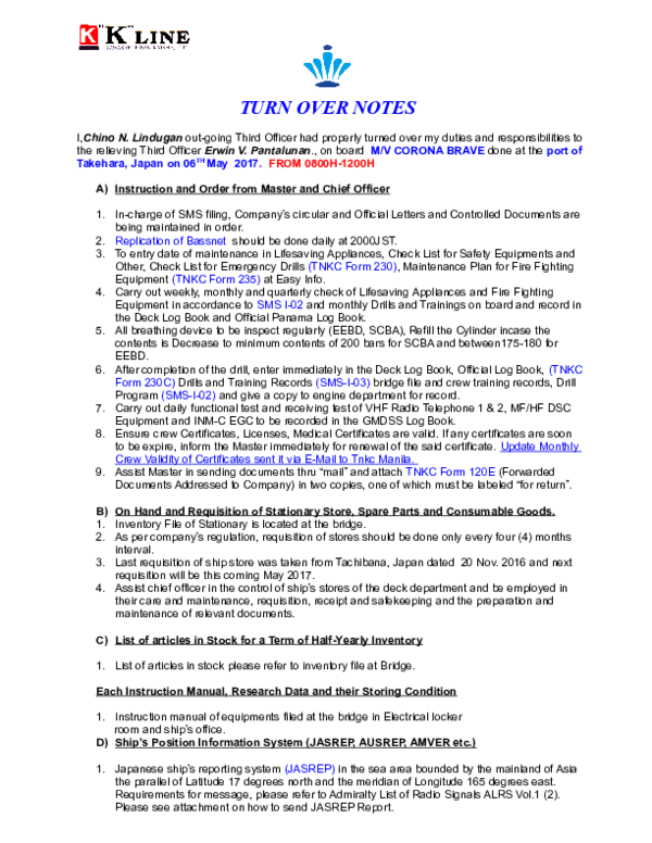 (DOC) TURN OVER NOTES