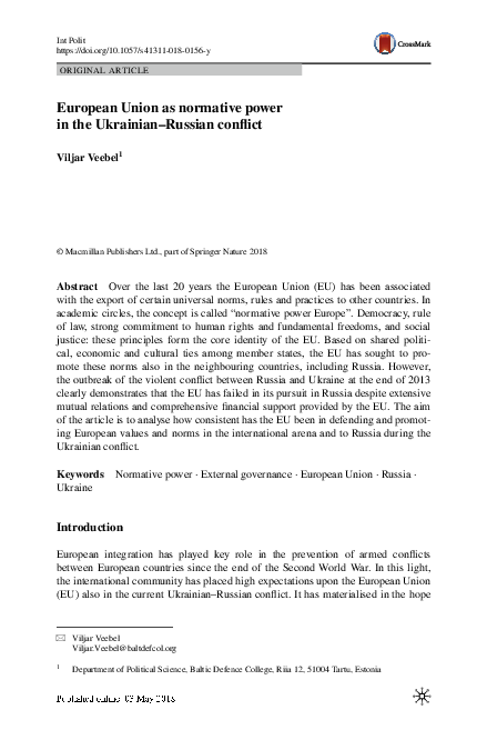 (PDF) European Union as normative power in the Ukrainian–Russian conflict