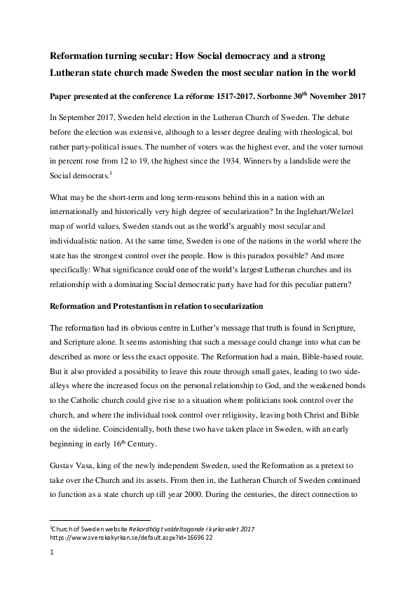 (PDF) Reformation turning secular: How Social democracy and a strong ...