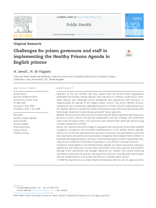 (PDF) Challenges for prison governors and staff in implementing the ...