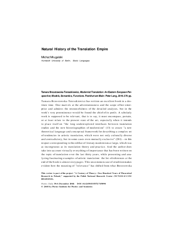 (PDF) Natural History of the Translation Empire