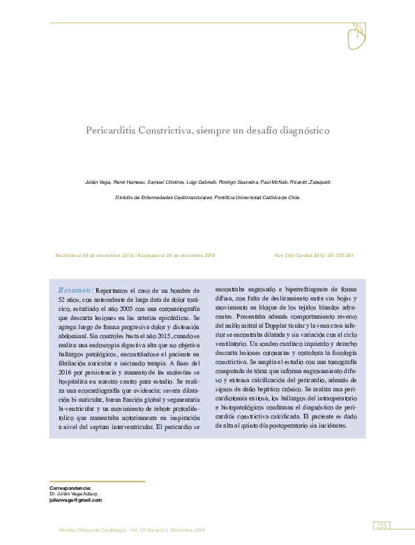 (PDF) Pericarditis_Constrictiva_siempre_un_desafio_diagn.pdf | Julián Vega Adauy - Academia.edu