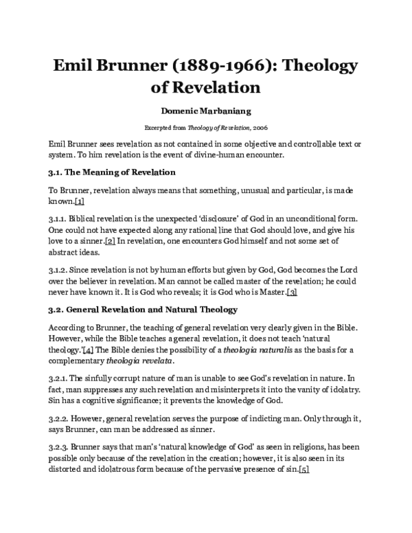 (PDF) Emil Brunner (1889-1966): Theology of Revelation