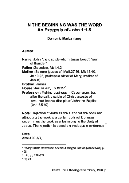 (PDF) Exegesis of John 1:1-5 (In the beginning was the Word)