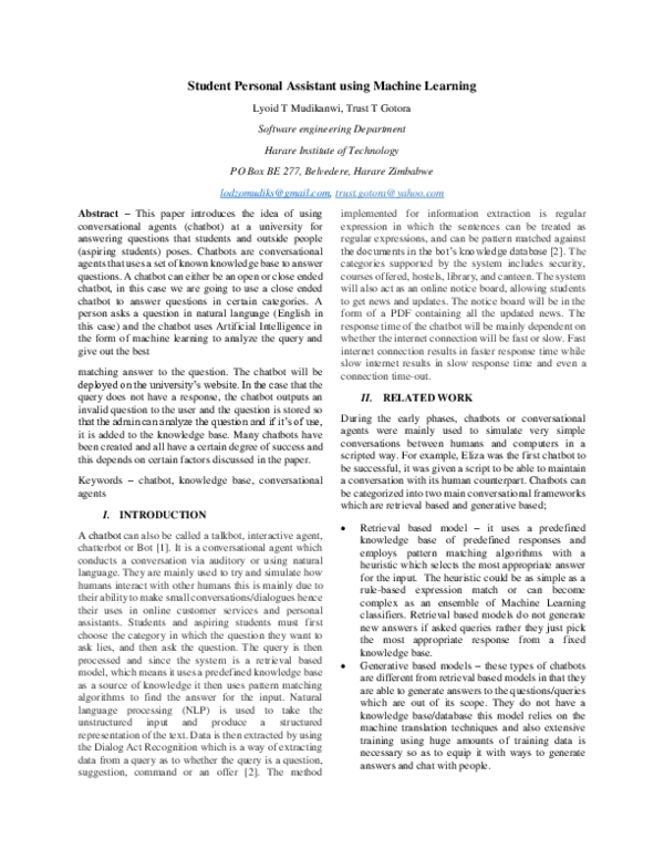 (PDF) Student Personal Assistant using Machine Learning