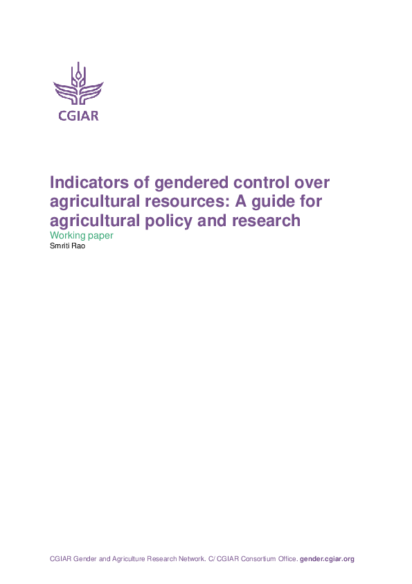 (PDF) Indicators of gendered control over agricultural resources ...