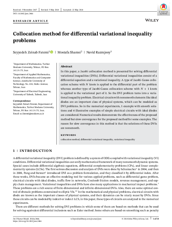 (PDF) Collocation method for differential variational inequality problems