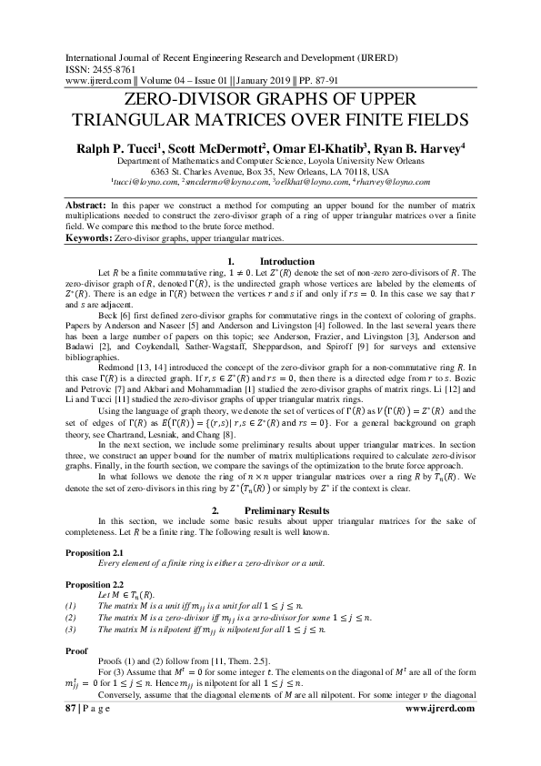 (PDF) Zero-Divisor Graphs of Upper Triangular Matrices over Finite Fields