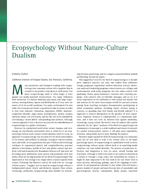 (PDF) Ecopsychology Without Nature-Culture Dualism