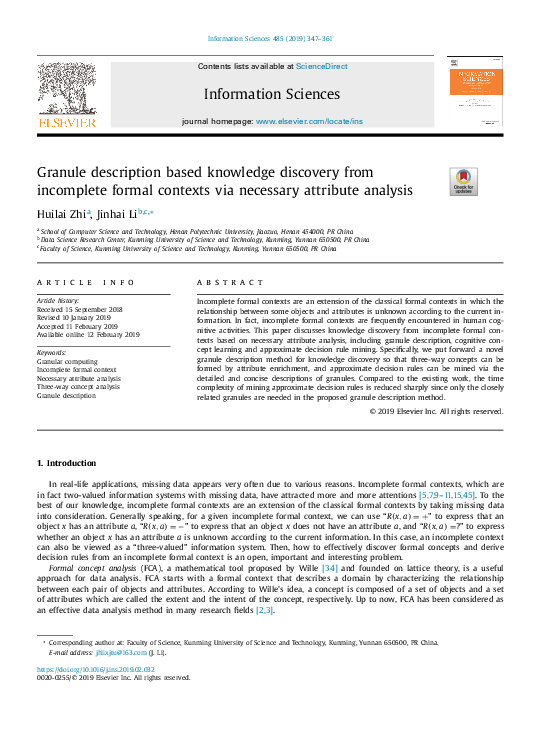 (PDF) Granule description based knowledge discovery from incomplete formal contexts via ...