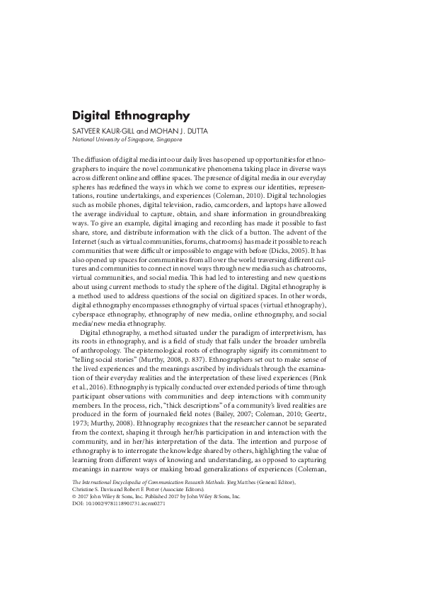 (PDF) Digital Ethnography
