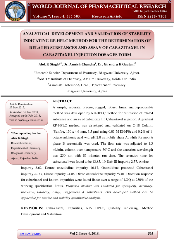 (PDF) Analytical Development and Validation of Stability Indicating RP-HPLC Method for the ...