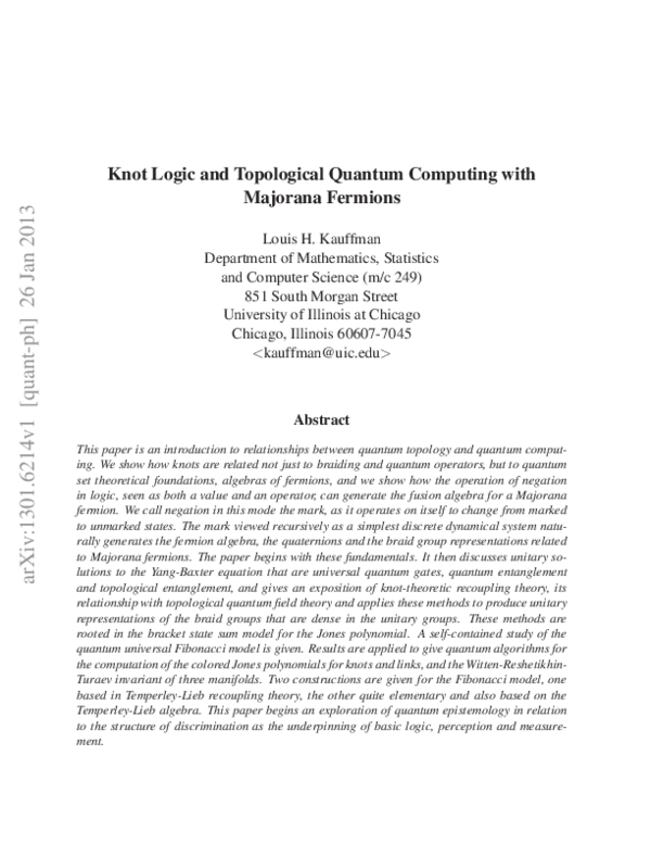 (PDF) Knot Logic and Topological Quantum Computing with Majorana Fermions