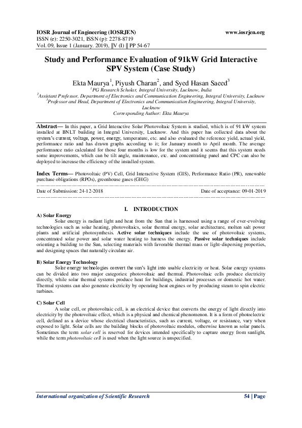 (PDF) Study and Performance Evaluation of 91kW Grid Interactive SPV System (Case Study)
