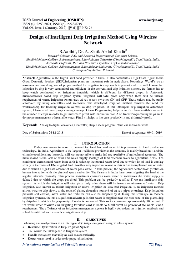 (PDF) Design of Intelligent Drip Irrigation Method Using Wireless Network