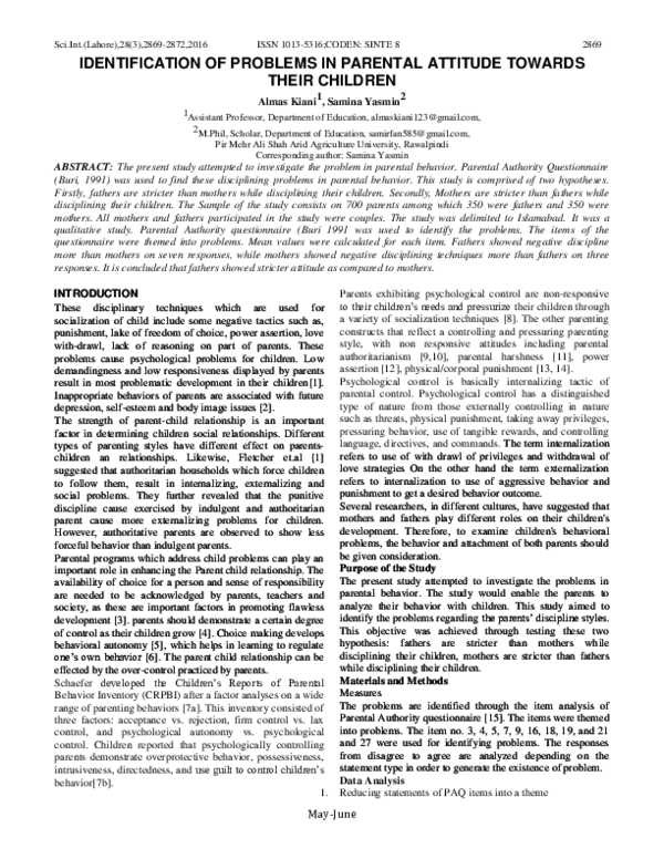 (PDF) Identification of Problems in Parental Attitude towards their ...