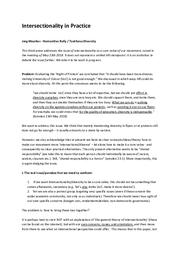 (PDF) Intersectionality in Practice - Humanities Rally