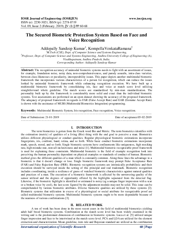 Pdf The Secured Biometric Protection System Based On Face And Voice Recognition