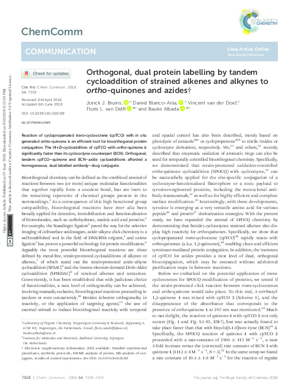 (PDF) Orthogonal, dual protein labelling by tandem cycloaddition of ...