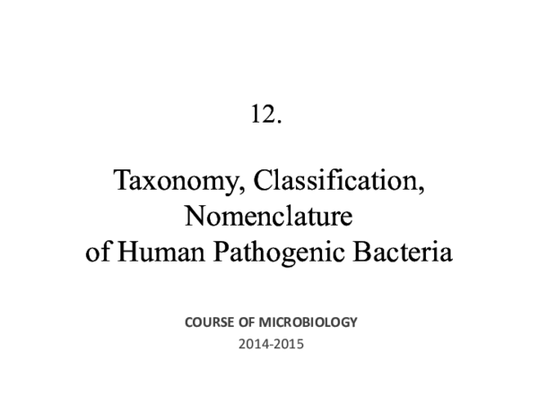(PPT) Taxonomy Classification Nomenclature of Human Pathogenic Bacteria