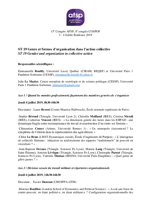 (PDF) AFSP 2019_ST19_Programme.pdf | Emmanuelle BOUILLY and Julie Le ...