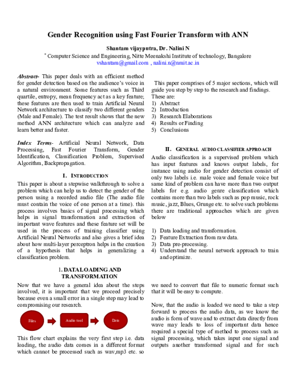 Pdf Gender Recognition Using Fast Fourier Transform With Ann