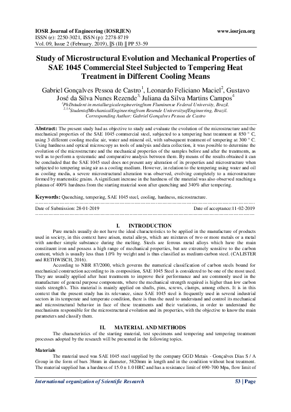 (PDF) Study of Microstructural Evolution and Mechanical Properties of SAE 1045 Commercial Steel ...