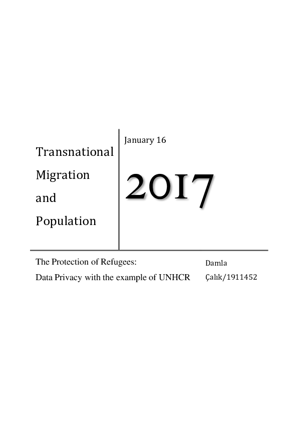 (PDF) The Protection of Refugees: Data Privacy with the example of UNHCR