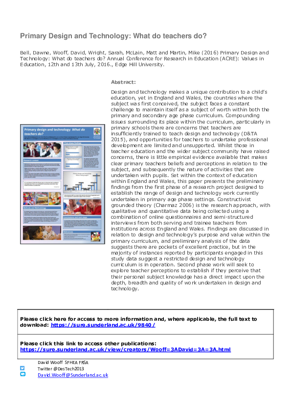 (PDF) Primary Design and Technology: What do teachers do?