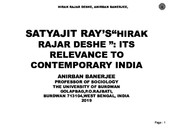 (PPT) SATYAJIT RAY'S HIRAK RAJAR DESHE-AND CONTEMPORARY INDIA LECTURE ...