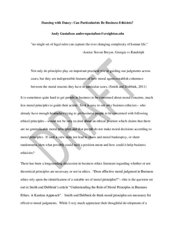 (PDF) Dancing with Dancy: Particularism for Business Ethics