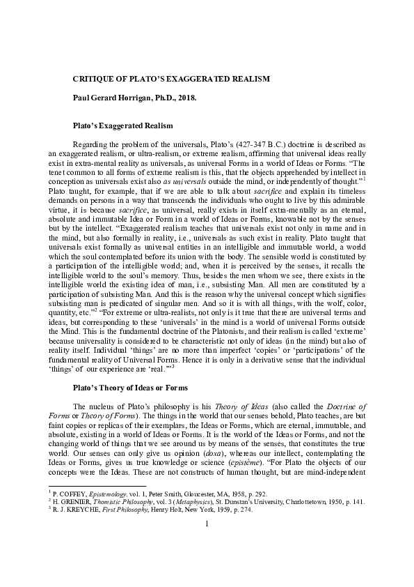 (PDF) Critique of Plato's Exaggerated Realism
