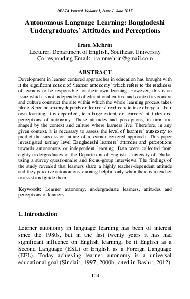 (PDF) Autonomous Language Learning: Bangladeshi Undergraduates ...