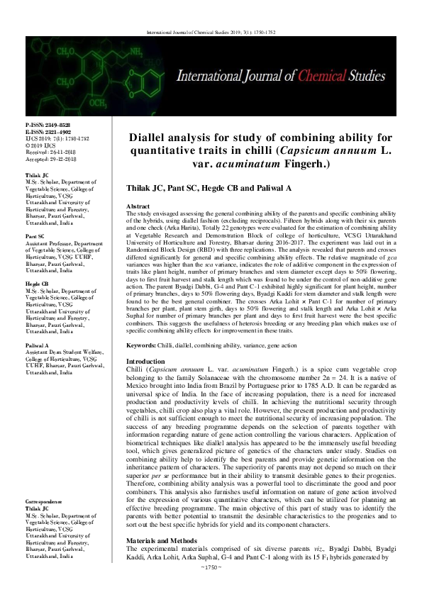 (PDF) Diallel analysis for study of Combining ability for Quantitative ...