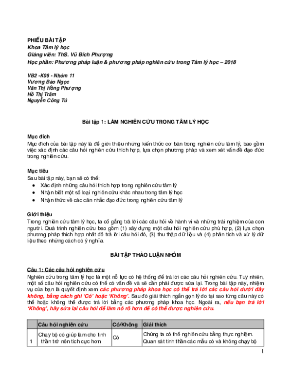 (PDF) Bài tập 1 NC trong TLH Nhóm