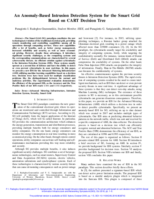 Pdf An Anomaly Based Intrusion Detection System For The Smart Grid