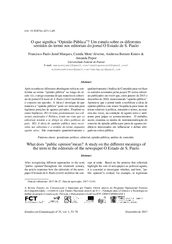 (PDF) MARQUES, et al. O que significa “Opinião Pública.pdf | Andressa ...