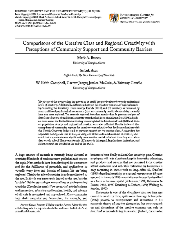 (PDF) Comparisons of the Creative Class and Regional Creativity with ...