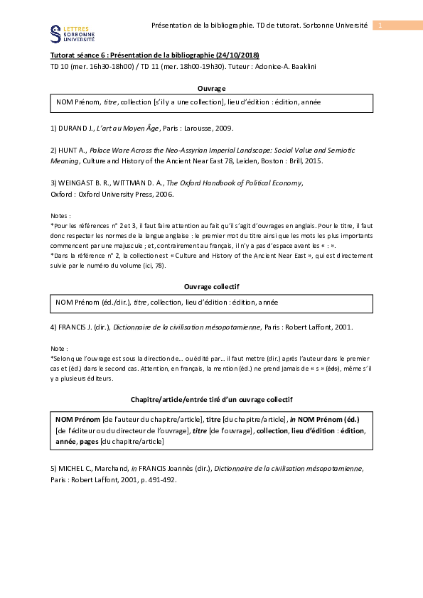 (PDF) Normes de présentation de la bibliographie