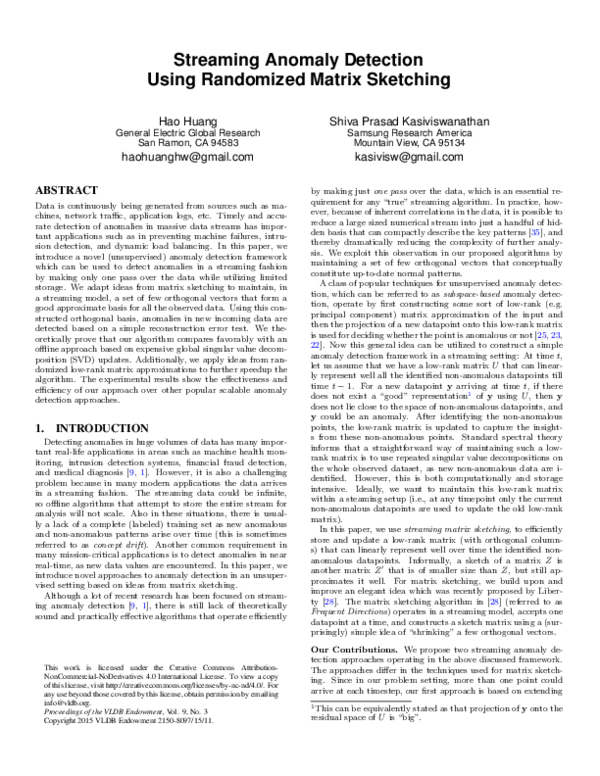 (PDF) Streaming Anomaly Detection Using Randomized Matrix Sketching
