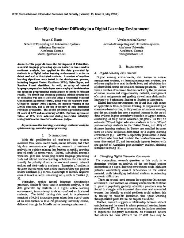 (PDF) Identifying Student Difficulty in a Digital Learning Environment