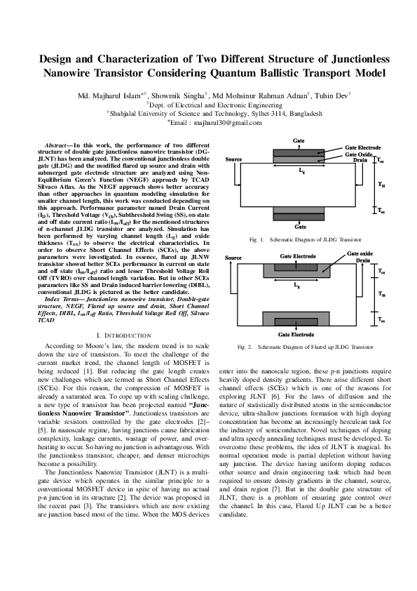 Pdf Design And Characterization Of Two Different Structure Of Junctionless Nanowire Transistor