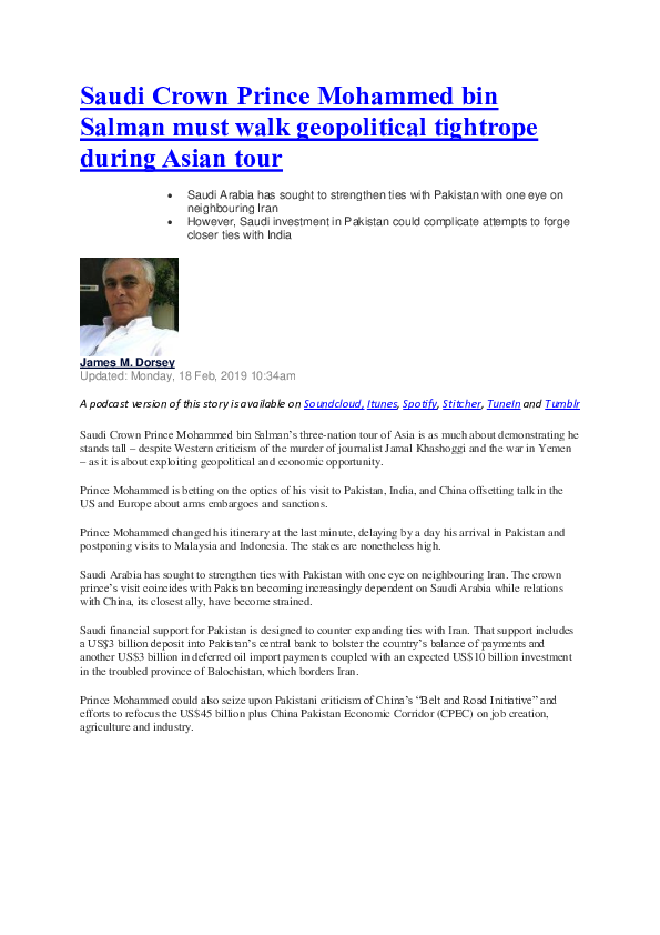 (DOC) Saudi Crown Prince Mohammed bin Salman must walk geopolitical ...