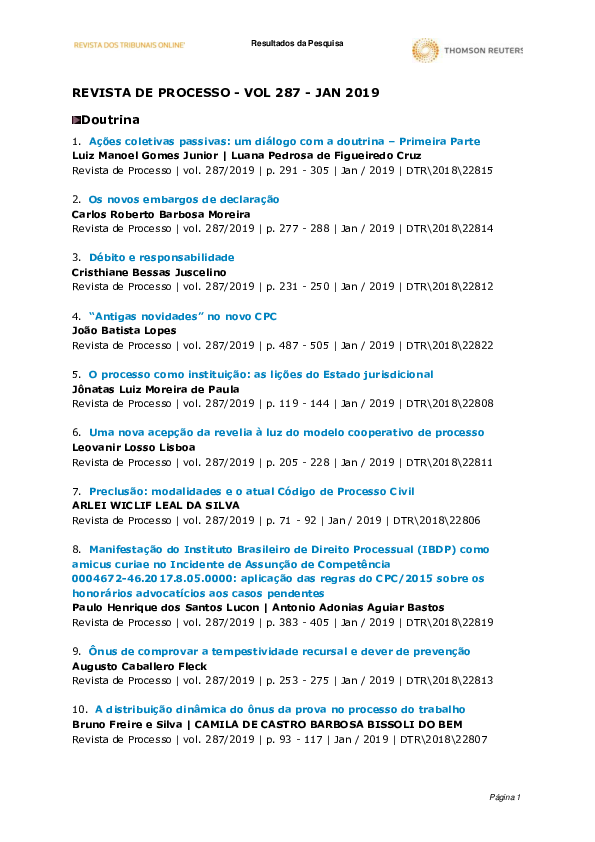 (PDF) Revista de Processo N. 287 jan