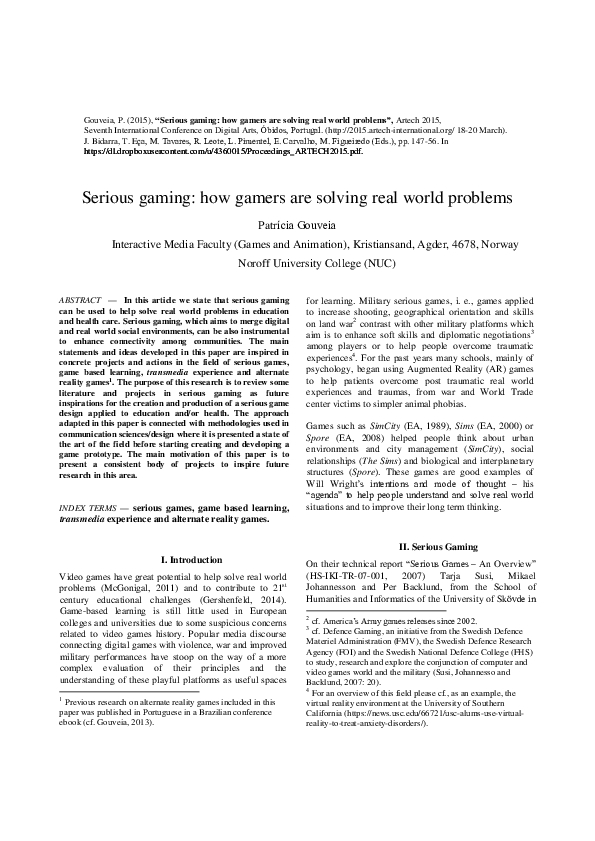 (PDF) Serious gaming how gamers are solving r