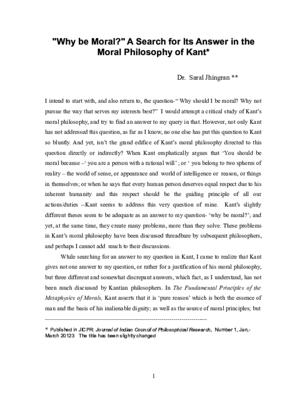 (DOC) "Why be Moral?" A Search for Its Answer in the Moral Philosophy ...
