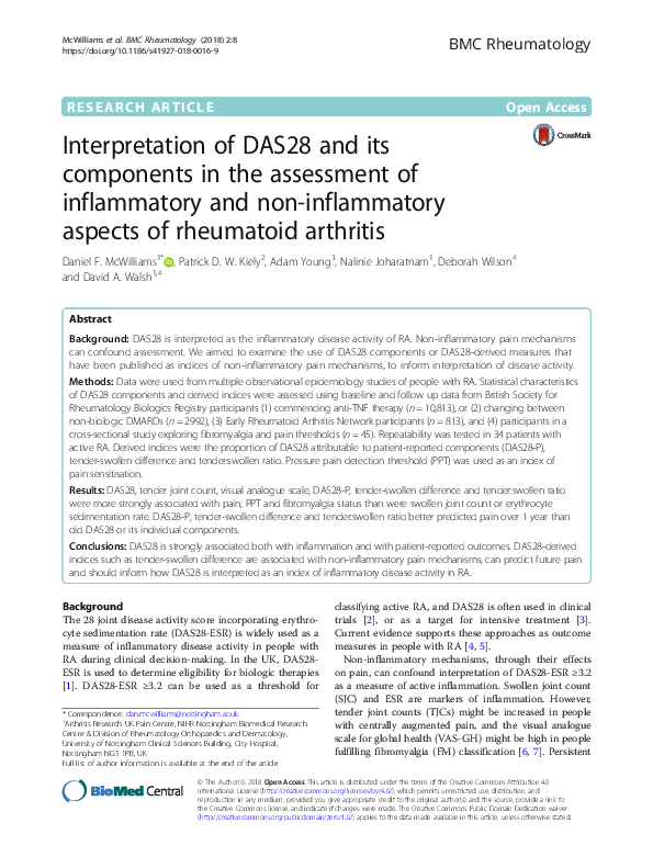 (PDF) Interpretation of DAS28 and its components in the assessment of ...