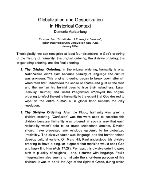 (PDF) Globalization and Gospelization in Historical Context