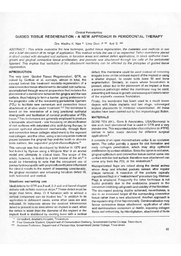 (PDF) Guided Tissue Regeneration - A New Approach In Periodontal Therapy